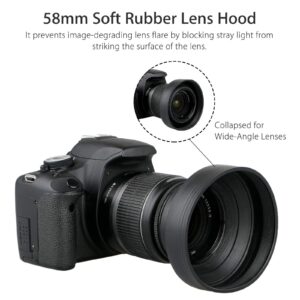 EEEkit 58mm Hard Lens Hood + 58mm Soft Lens Hood + 58mm UV Filter Lens Kit for Canon Rebel T7i T6S T6i T6 T5i T5 T4i T3i T3 T2i T1i XT XTi XSi SL1