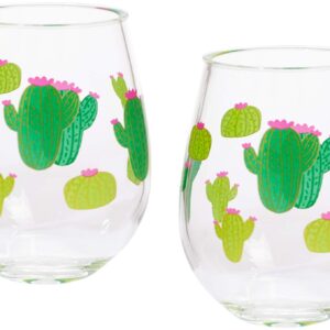 X&O Paper Goods Green Cactus Plastic Stemless Wine Glasses, 2pc, 12 oz., 3.5'' W x 4.5'' H