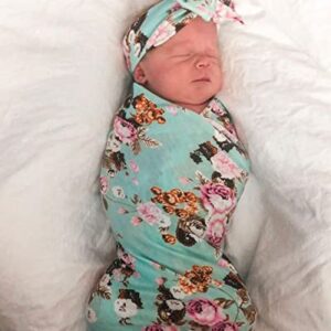 DRESHOW BQUBO Newborn Floral Receiving Blankets 3 Sets Newborn Baby Swaddling with Bow Headbands Sleepsack Toddler Warm