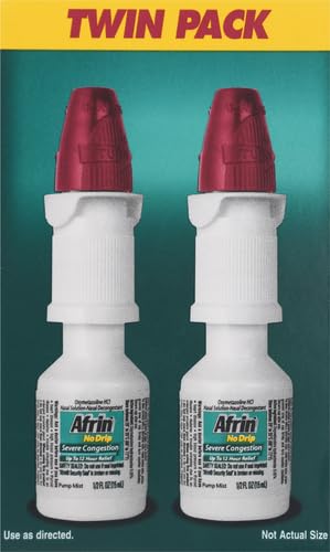 Afrin No Drip Severe Congestion Maximum Strength Nasal Spray - 12 Hour Nasal Spray Relief for Nose Congestion, Nasal Swelling, and Allergies - 2 x 0.5 Fl Oz Bottles - Pack of 1