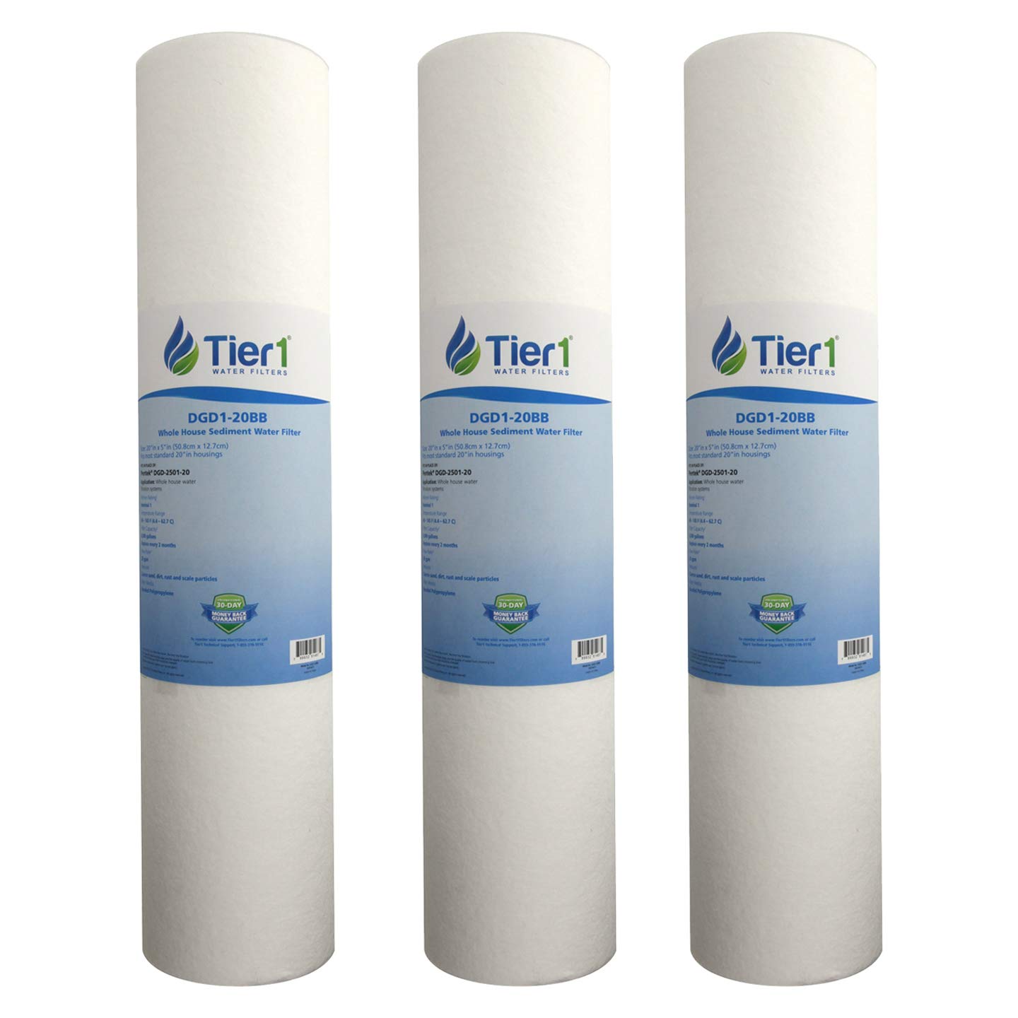 Tier1 1 Micron 20 Inch x 4.5 Inch | 3-Pack Spun Wound Polypropylene Whole House Sediment Water Filter Replacement Cartridge | Compatible with Pentek DGD-2501-20, 155360-43, P1-20BB, Home Water Filter