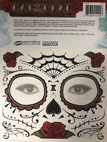 Day Of The Dead Sugar Skull Temporary Face Tattoos (RED ROSE)