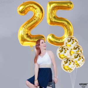 KatchOn, Gold 25 Balloon Numbers - 40 Inch | 25th Birthday Balloons with Confetti Balloon | Gold 25 Balloons, 25th Birthday Decorations for Women | 25 Balloon Numbers Gold | 25th Anniversary Decor