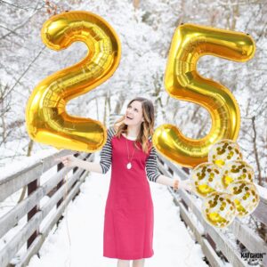 KatchOn, Gold 25 Balloon Numbers - 40 Inch | 25th Birthday Balloons with Confetti Balloon | Gold 25 Balloons, 25th Birthday Decorations for Women | 25 Balloon Numbers Gold | 25th Anniversary Decor