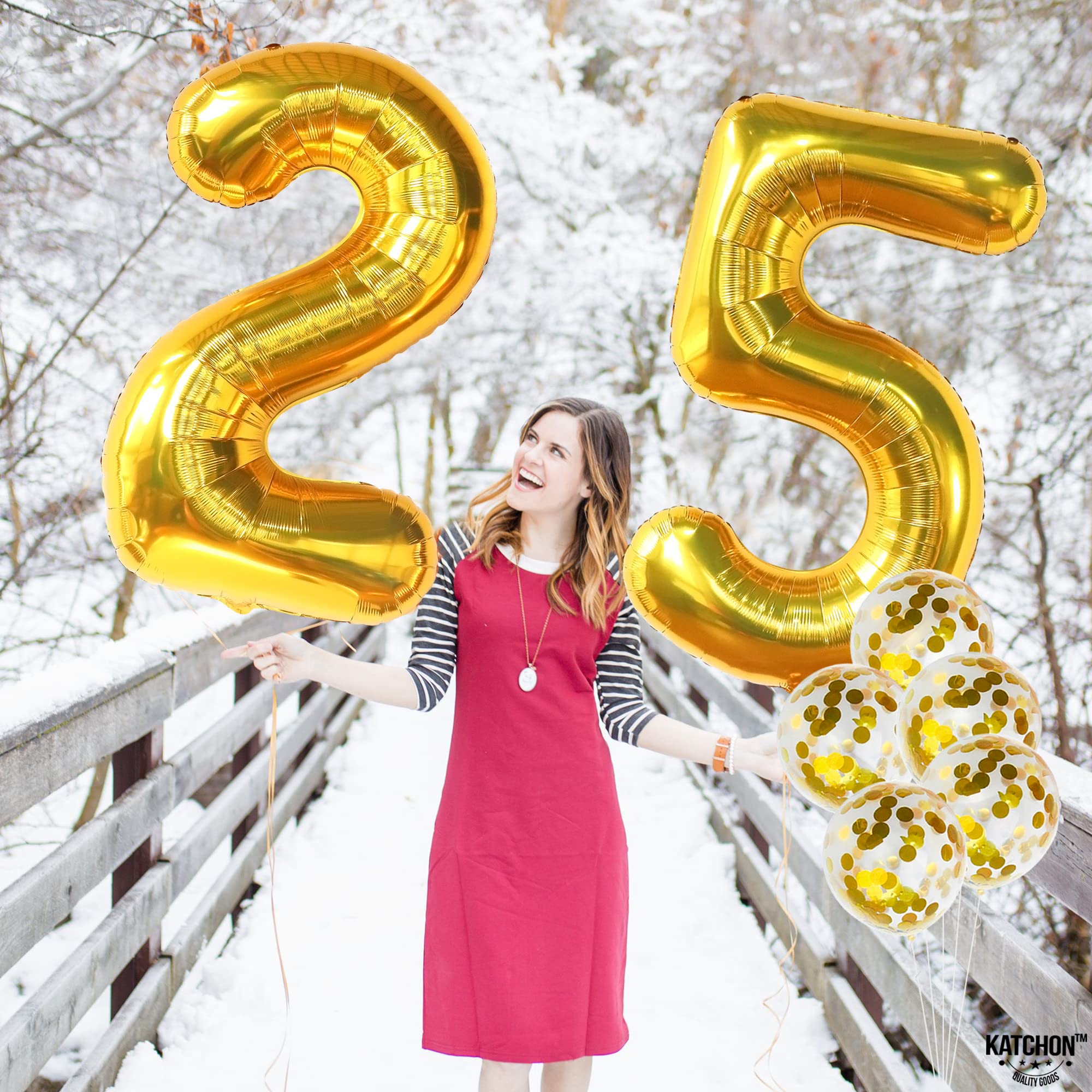 KatchOn, Gold 25 Balloon Numbers - 40 Inch | 25th Birthday Balloons with Confetti Balloon | Gold 25 Balloons, 25th Birthday Decorations for Women | 25 Balloon Numbers Gold | 25th Anniversary Decor