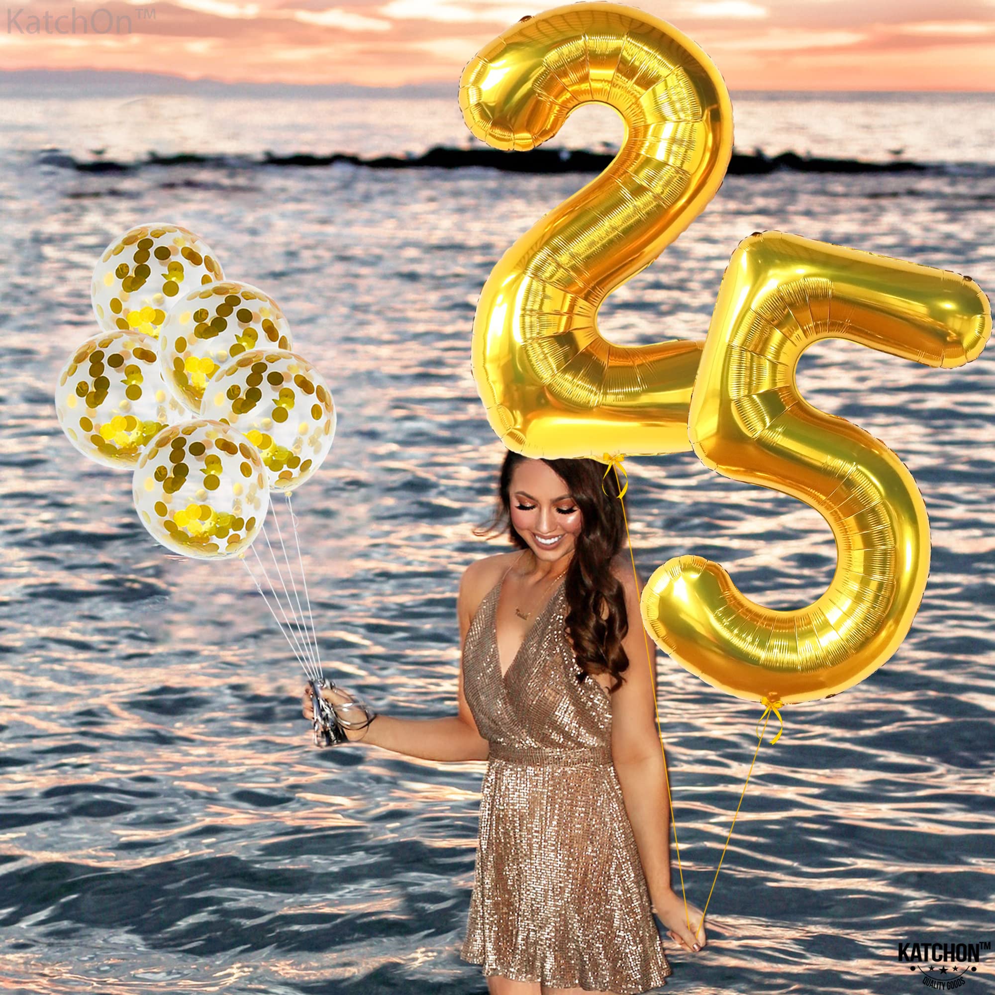 KatchOn, Gold 25 Balloon Numbers - 40 Inch | 25th Birthday Balloons with Confetti Balloon | Gold 25 Balloons, 25th Birthday Decorations for Women | 25 Balloon Numbers Gold | 25th Anniversary Decor