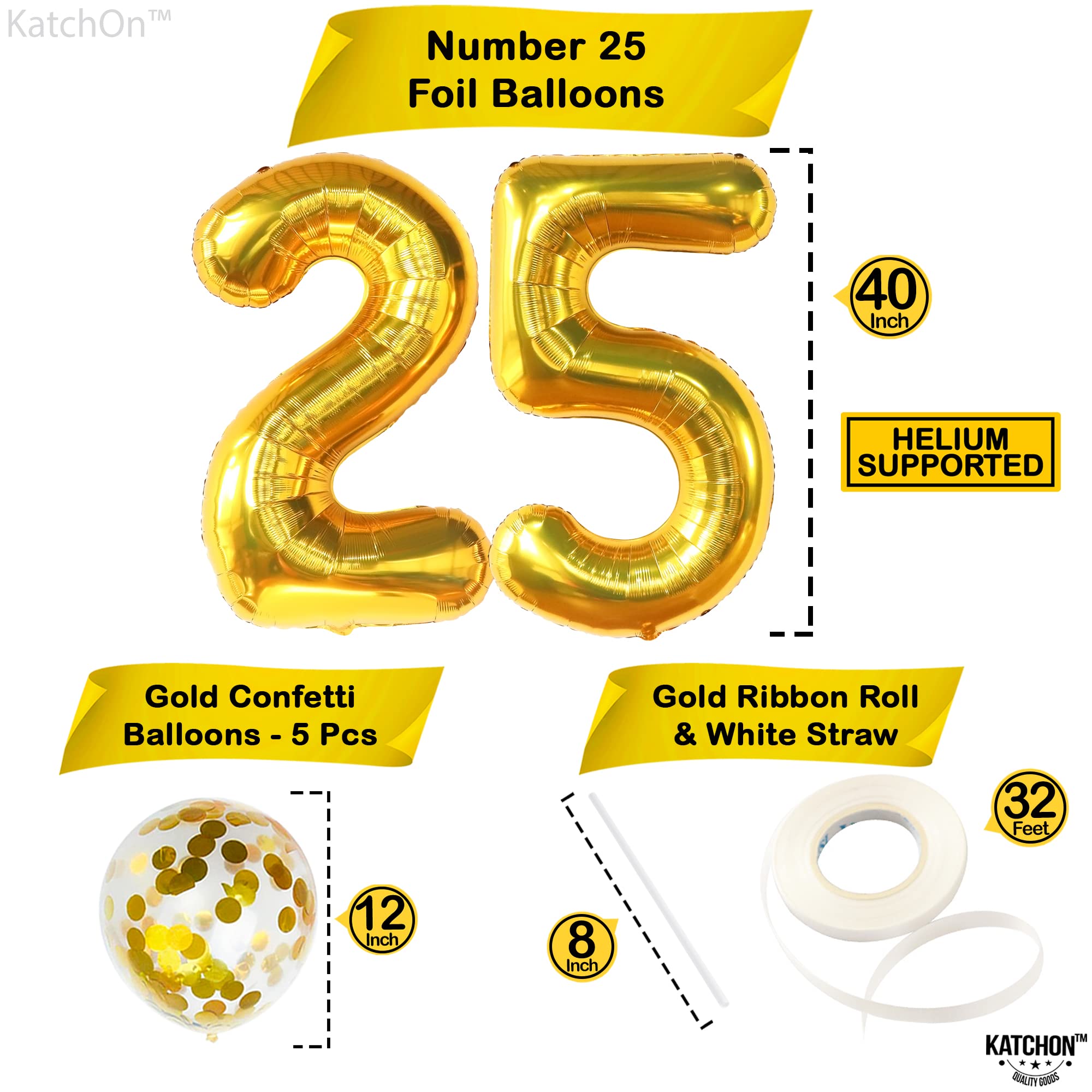 KatchOn, Gold 25 Balloon Numbers - 40 Inch | 25th Birthday Balloons with Confetti Balloon | Gold 25 Balloons, 25th Birthday Decorations for Women | 25 Balloon Numbers Gold | 25th Anniversary Decor