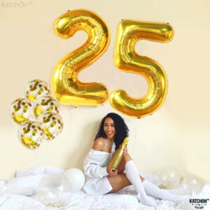 KatchOn, Gold 25 Balloon Numbers - 40 Inch | 25th Birthday Balloons with Confetti Balloon | Gold 25 Balloons, 25th Birthday Decorations for Women | 25 Balloon Numbers Gold | 25th Anniversary Decor