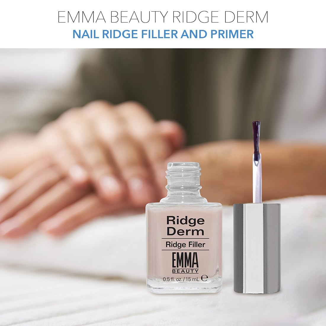 EMMA Beauty Ridge Derm, Nail Ridge Filler and Primer, 12+ Free Formula, 100% Vegan & Cruelty-Free, 0.5 fl. oz.