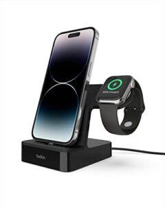 belkin magnetic 2-in-1 lightning charging dock for apple iphone and apple watch - black