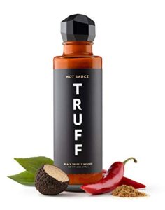 truff original black truffle hot sauce, gourmet hot sauce with ripe chili peppers, black truffle oil, agave nectar, unique flavor experience in a bottle, 6 oz.