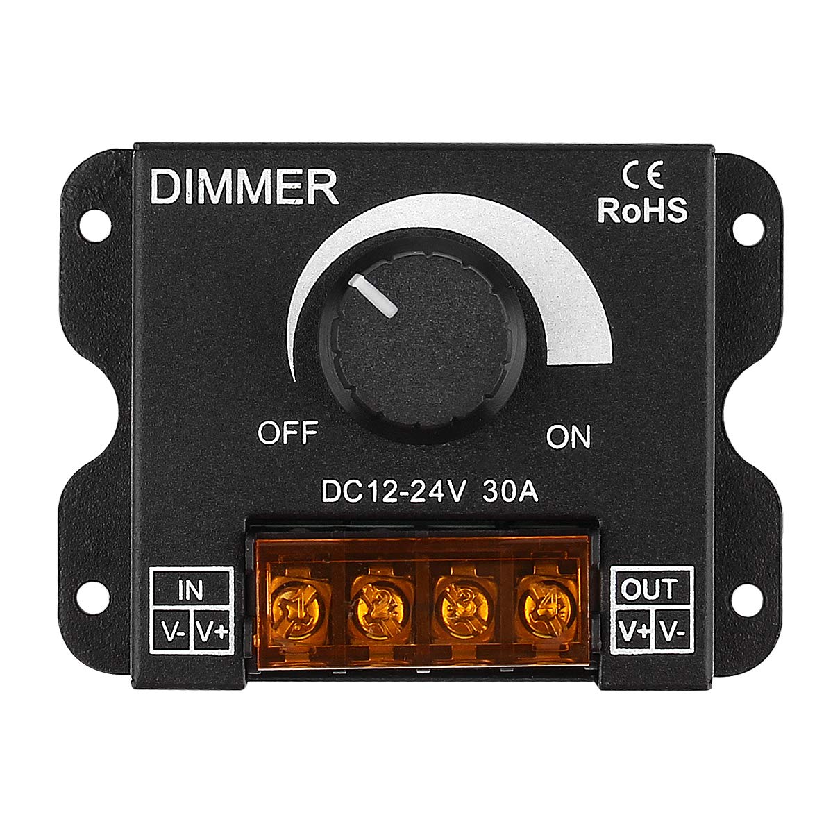 SUPERNIGHT LED Light Strip Dimmer, DC12V-24V 30A PWM Dimming Controller for Dimmer Knob Adjust Brightness ON/Off Switch with Aluminum Housing (Aluminum Dimmer)