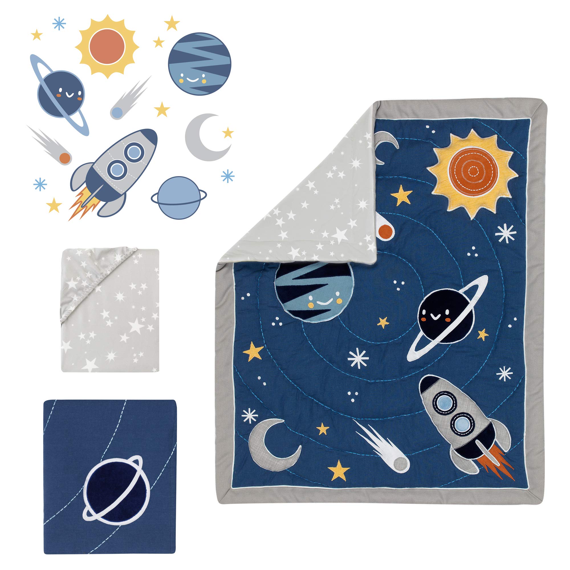 Lambs & Ivy Milky Way Space Galaxy 4-Piece Baby Nursery Crib Bedding Set - Blue/Gray