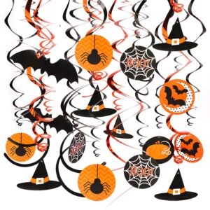 30 Pieces Halloween Hanging Swirl Party Decorations,Witches and Bats Ceiling Hanging Party Favor Indoor Decoration for Kids