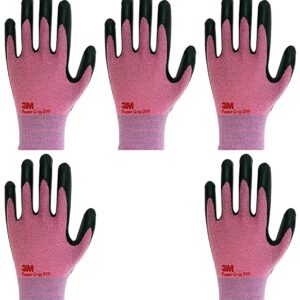 Lightweight Nitrile Work Gloves Supegrip200, 3D Comfort Stretch Fit, Durable Power Grip Foam Coated, Smart Touch, Thin Machine Washable, 5 Pairs Pack (Small, Pink)