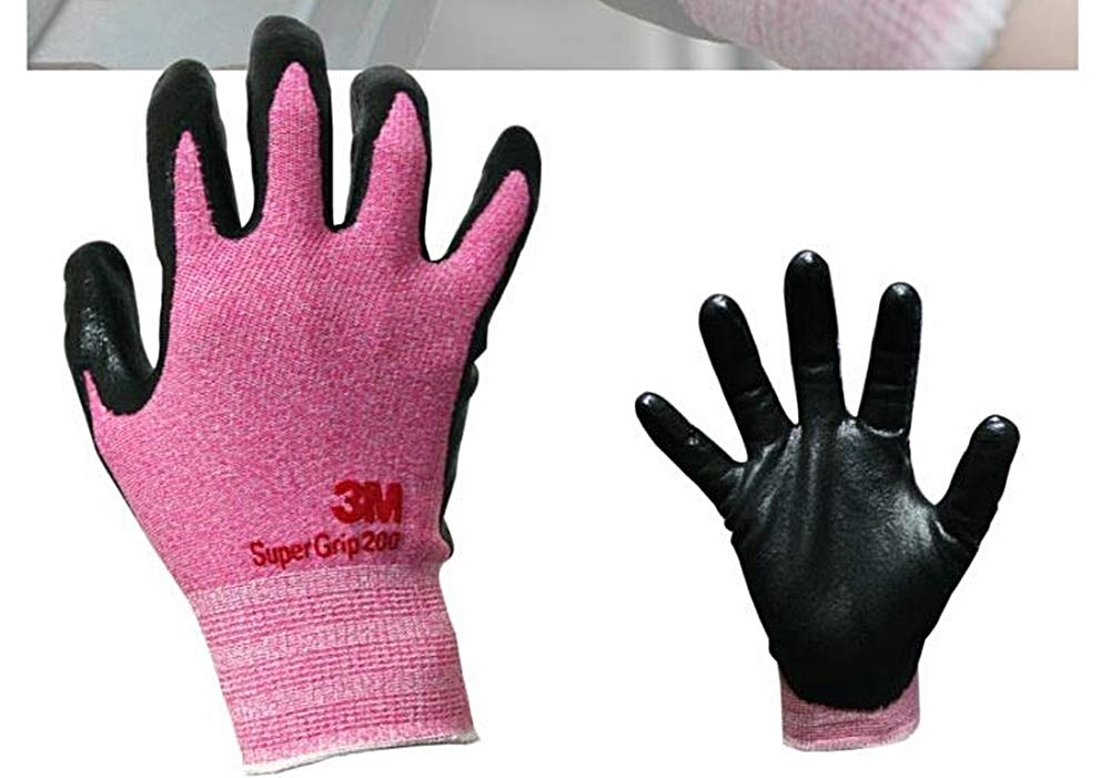 Lightweight Nitrile Work Gloves Supegrip200, 3D Comfort Stretch Fit, Durable Power Grip Foam Coated, Smart Touch, Thin Machine Washable, 5 Pairs Pack (Small, Pink)