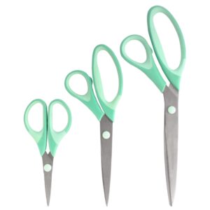 bamboomn titanium softgrip scissors set for sewing, arts, crafts, office - 1 set of 3 - mint green