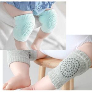 Kalevel Baby Knee Pads for Crawling Boys Girl Baby Knee Protector Pad Anti Slip Crawling Knee Sleeve Cotton Knee Elbow Pads for Babies 0-3 Years (2 Pairs, Green + Light Grey)