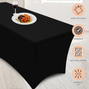 Stretch Spandex Table Covers 6FT, Pack of 2 Fitted Tablecloths for Rectangle Tables, Stretchy Wrinkle Resistant Folding Table Cover, Black