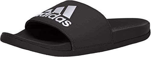 adidas Women's Adilette Comfort Slides Sandal, Core Black/Silver Metallic/Core Black, 11