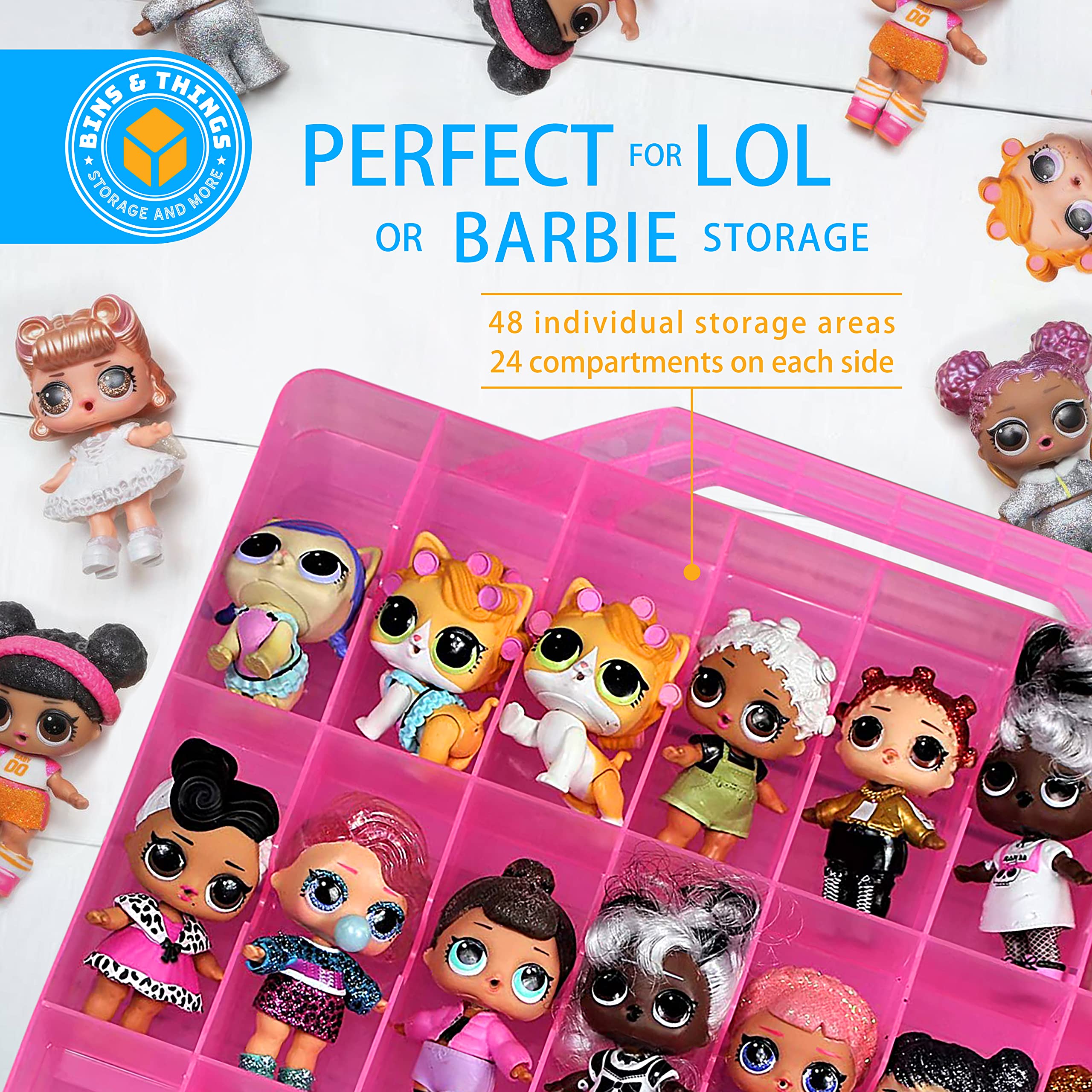 Bins & Things Toys Organizer Storage Case with 48 Compartments Compatible with LOL Surprise Dolls, Organiser for Toys, LPS Figures, Shopkins and Calico Critters for Kids