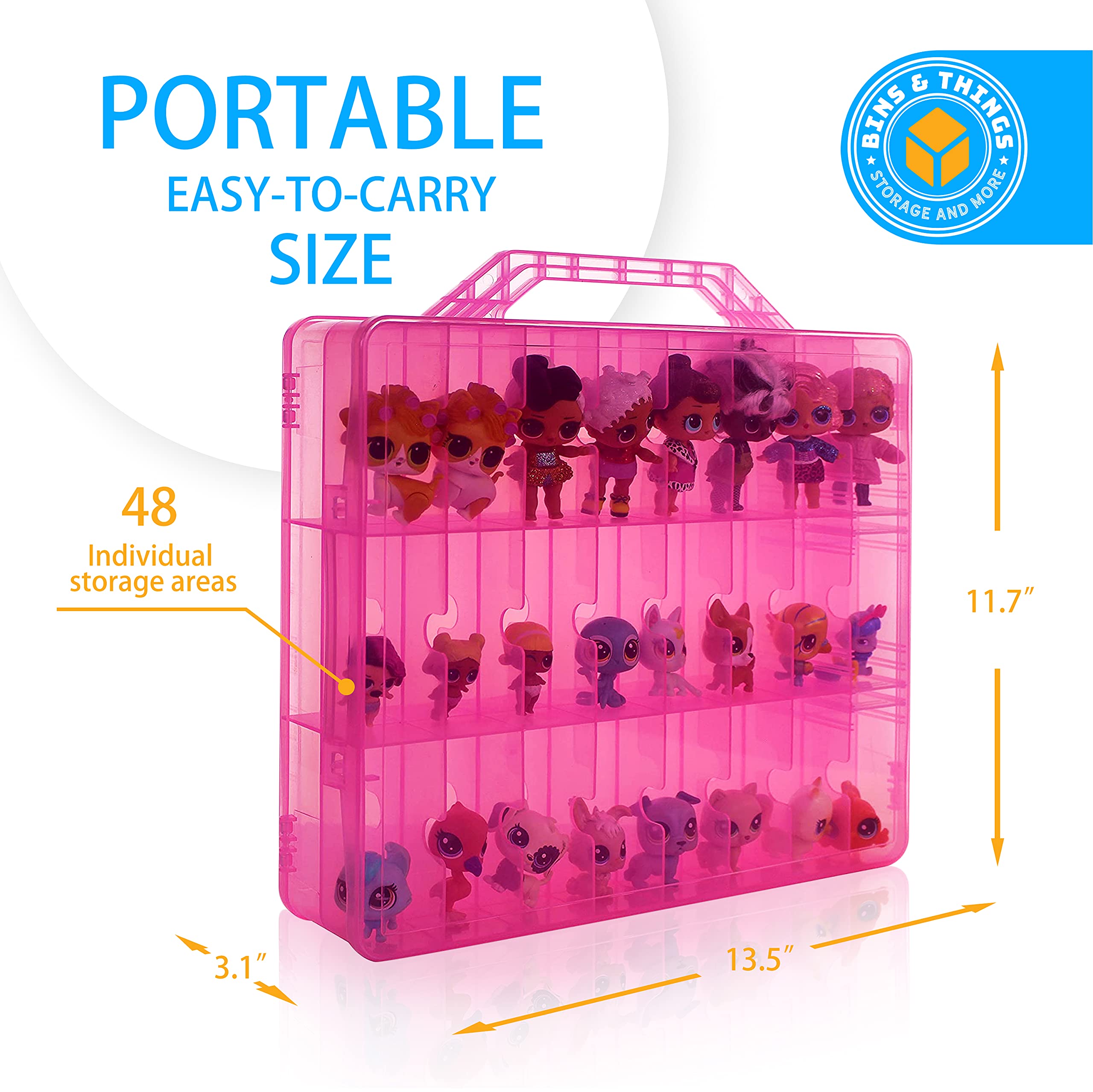 Bins & Things Toys Organizer Storage Case with 48 Compartments Compatible with LOL Surprise Dolls, Organiser for Toys, LPS Figures, Shopkins and Calico Critters for Kids