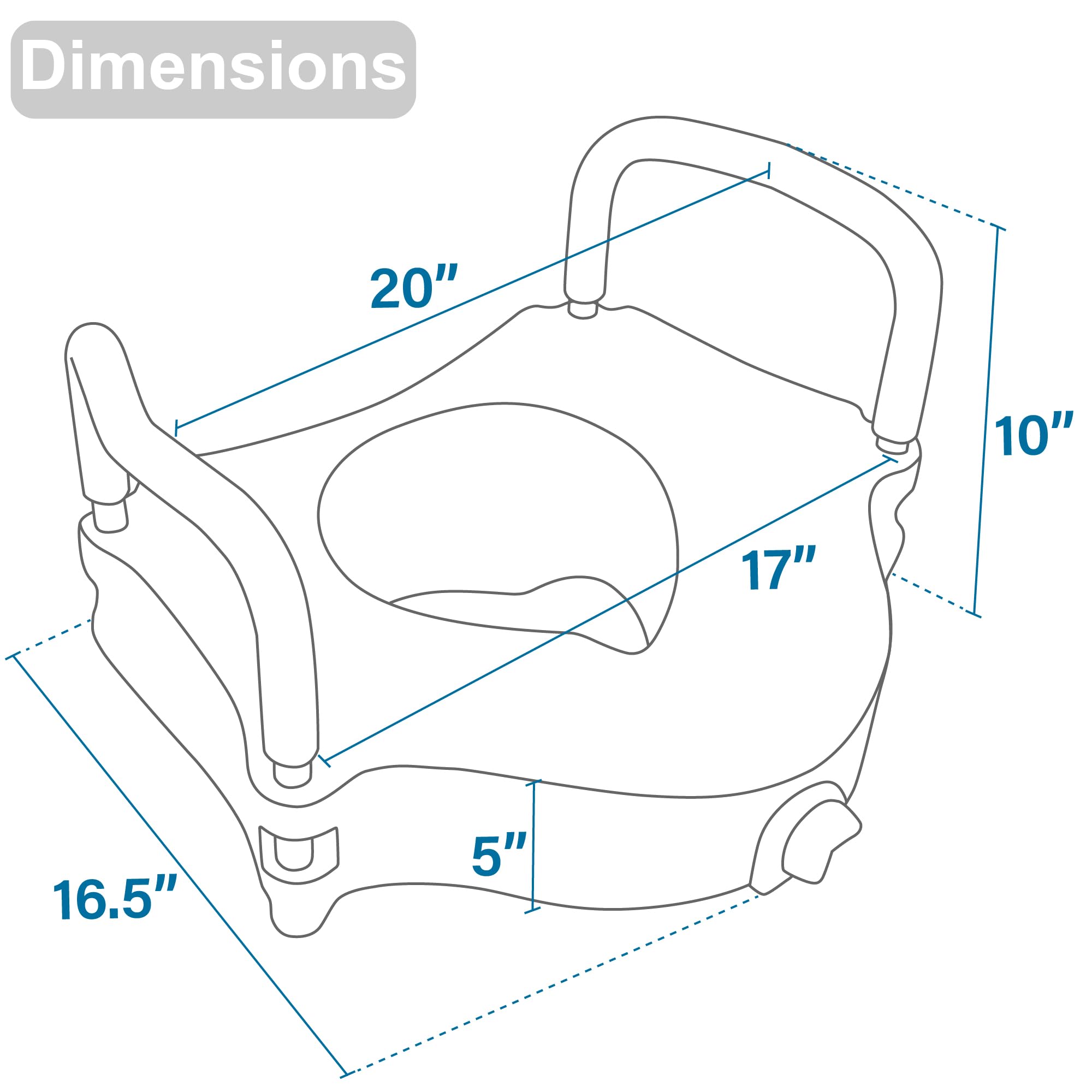 Vaunn Raised Toilet Seat and Elevated Commode Booster Seat Riser with Removable Padded Grab bar Handles & Locking Mechanism