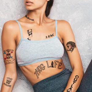 FashionTats Thug Life | Celebrity Rapper Temporary Tattoos | UPDATED for 2023 | Skin Safe | MADE IN THE USA | Removable