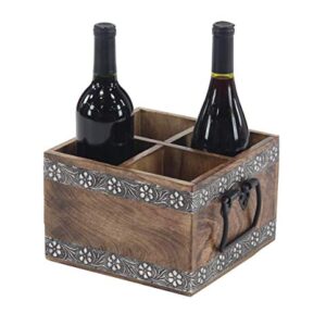 Deco 79 Rustic Wood and Metal Four-Bottle Wine Rack 19"W x 6"H Gray, Black, Brown