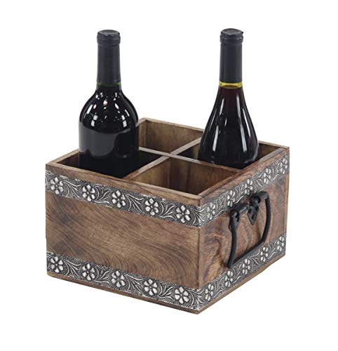 Deco 79 Rustic Wood and Metal Four-Bottle Wine Rack 19"W x 6"H Gray, Black, Brown