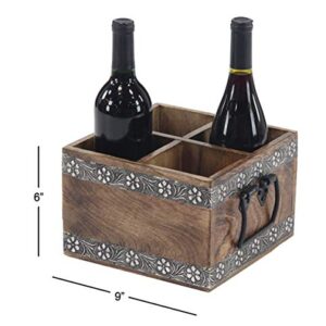 Deco 79 Rustic Wood and Metal Four-Bottle Wine Rack 19"W x 6"H Gray, Black, Brown