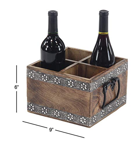 Deco 79 Rustic Wood and Metal Four-Bottle Wine Rack 19"W x 6"H Gray, Black, Brown