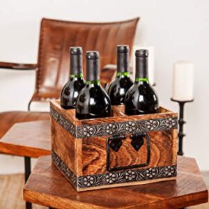 Deco 79 Rustic Wood and Metal Four-Bottle Wine Rack 19"W x 6"H Gray, Black, Brown