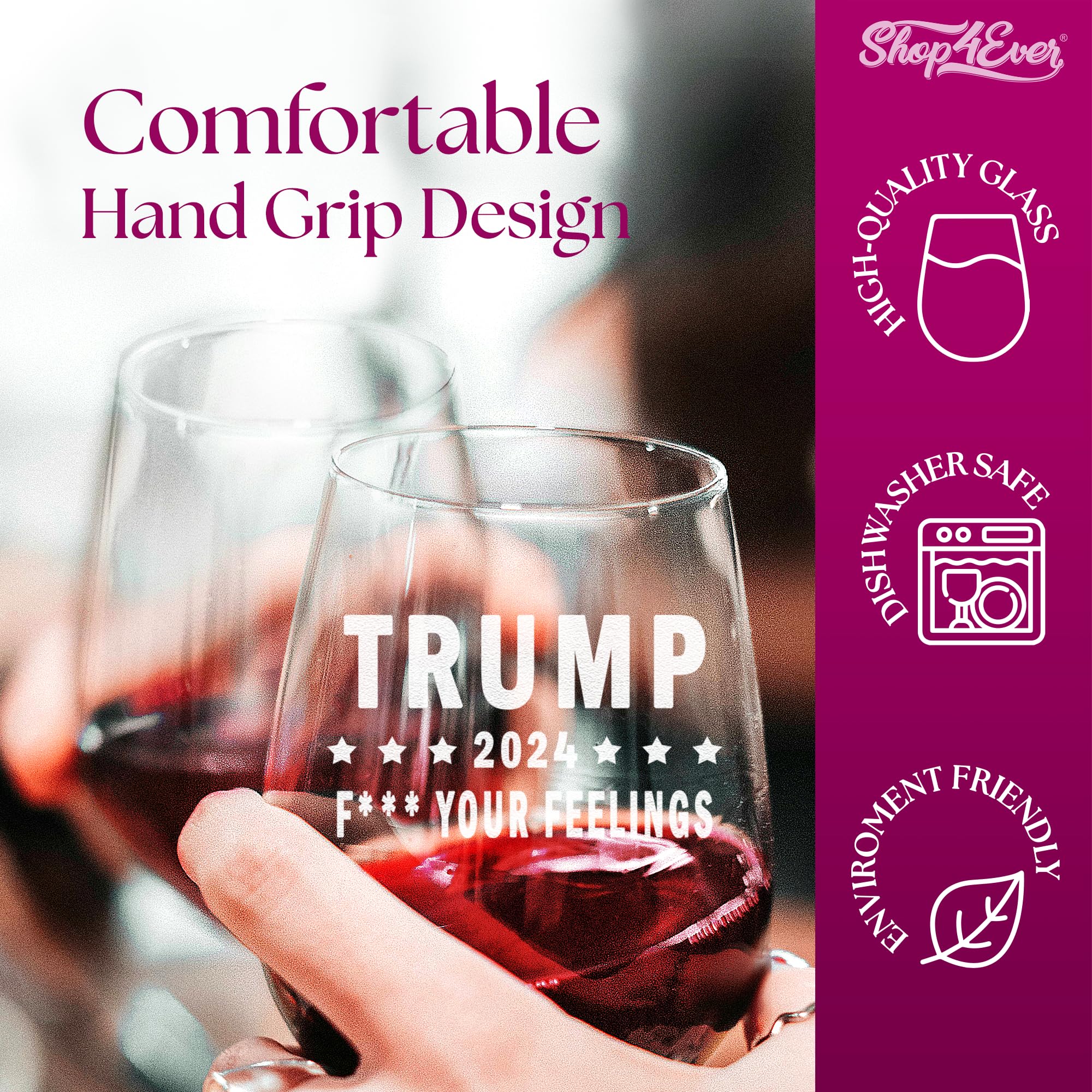 shop4ever Trump 2024 F Your Feelings Laser Engraved Stemless Wine Glass