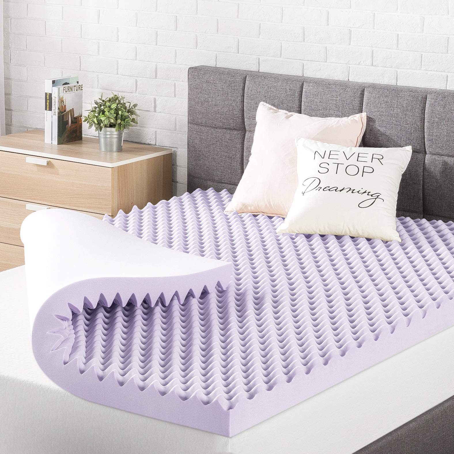 Best Price Mattress 3 Inch Egg Crate Memory Foam Mattress Topper with Soothing Lavender Infusion, CertiPUR-US Certified, Short Queen