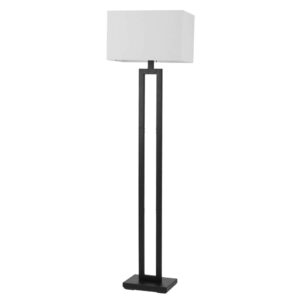 globe electric 67046 d'alessio 58" floor lamp, matte black, white linen shade, on/off socket rotary switch