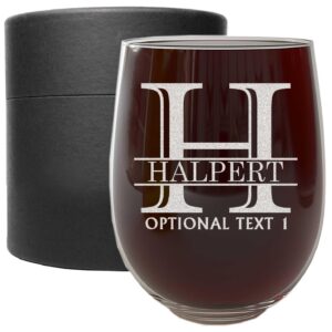 Personalized Etched 17oz Stemless Wine Glass Tumbler, Halpert Monogram – Unique Customized Gifts for Women – Custom Gifts for Grandma – Wine Lover Gifts - Bridesmaid Gifts for Her, glasses