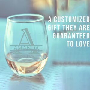 Personalized Etched 17oz Stemless Wine Glass Tumbler, Halpert Monogram – Unique Customized Gifts for Women – Custom Gifts for Grandma – Wine Lover Gifts - Bridesmaid Gifts for Her, glasses