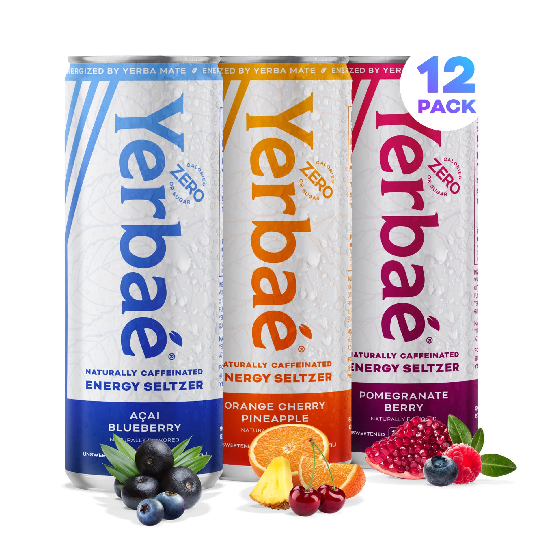 Yerbae Energy Seltzer - Variety Performance Pack, 0 Sugar, 0 Calories, 0 Carbs, Energized by Yerba Mate, Naturally Caffeinated & Plant-Based, Healthy Alternative to Coffee and Sugary Sodas, 12oz cans (12 Pack)