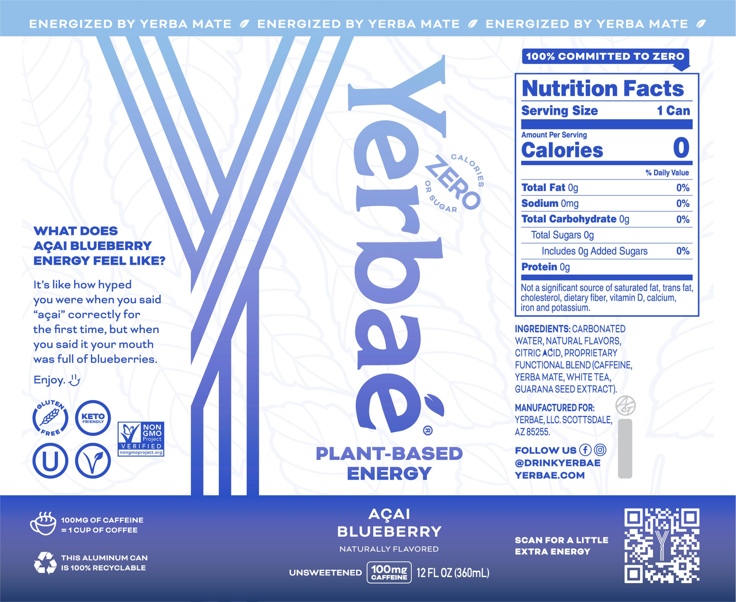 Yerbae Energy Seltzer - Variety Performance Pack, 0 Sugar, 0 Calories, 0 Carbs, Energized by Yerba Mate, Naturally Caffeinated & Plant-Based, Healthy Alternative to Coffee and Sugary Sodas, 12oz cans (12 Pack)