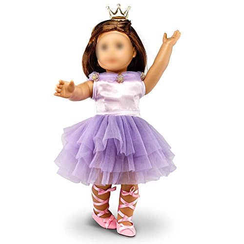 OCT17 Fits Compatible with American Girl 18" Ballet Outfit 18 Inch Doll Clothes Accessories Costume Set Purple Dress Golden Crown Pink Ballet Shoes