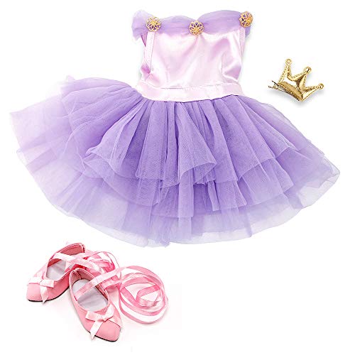 OCT17 Fits Compatible with American Girl 18" Ballet Outfit 18 Inch Doll Clothes Accessories Costume Set Purple Dress Golden Crown Pink Ballet Shoes