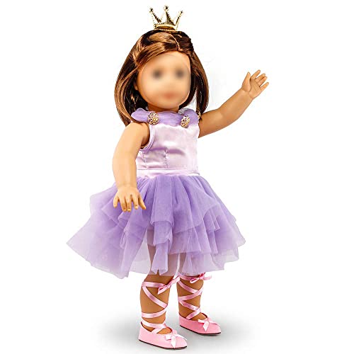 OCT17 Fits Compatible with American Girl 18" Ballet Outfit 18 Inch Doll Clothes Accessories Costume Set Purple Dress Golden Crown Pink Ballet Shoes