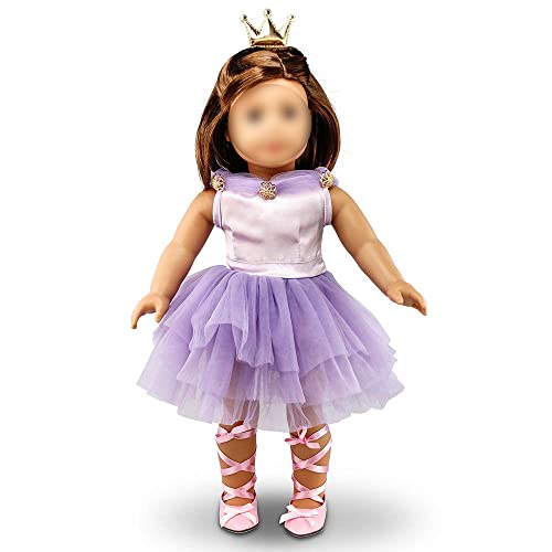 OCT17 Fits Compatible with American Girl 18" Ballet Outfit 18 Inch Doll Clothes Accessories Costume Set Purple Dress Golden Crown Pink Ballet Shoes