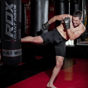 RDX MMA Gloves Noir, Maya Hide Leather, Ventilated Open D-Cut Palm, Padded Grappling Sparring Mitts, Cage Fighting Kickboxing Mixed Martial Arts Muay Thai Training, Punching Bag Pads Workout, Black