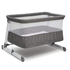 simmons kids room2grow 2-in-1 newborn bedside bassinet & infant sleeper - height adjustable portable crib with wheels & airflow mesh, grey tweed