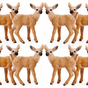 RESTCLOUD 12Pcs Deer Figurines Cake Toppers, Deer Toys Figure, Small Woodland Animals Set of 12 Fawn