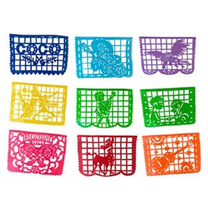 TexMex Fun Stuff 16 Ft Coco Movie Papel Picado Plastic (10 Extra Large Panels) Fiesta Party Decorations, Mexican Party Banners, Plastic Day of The Dead Banner, Cinco de Mayo Decorations Coco Theme