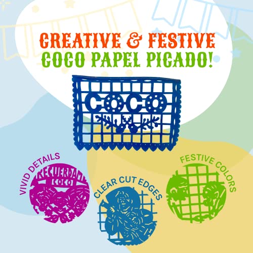 TexMex Fun Stuff 16 Ft Coco Movie Papel Picado Plastic (10 Extra Large Panels) Fiesta Party Decorations, Mexican Party Banners, Plastic Day of The Dead Banner, Cinco de Mayo Decorations Coco Theme