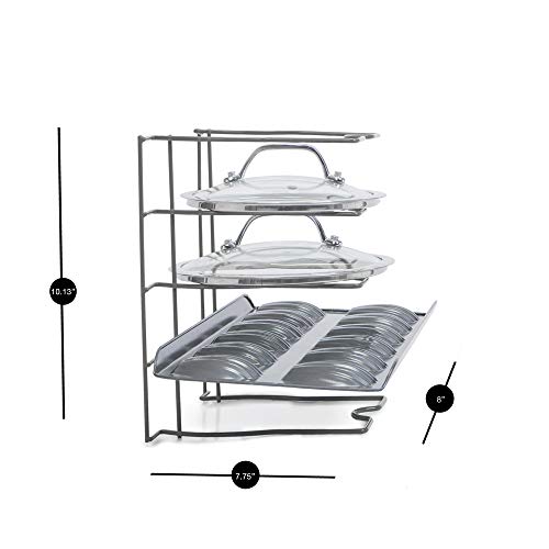 Smart Design Bakeware and Lid Storage Rack with 4 Compartment Dividers - Steel Metal Frame - Rust Resistant Finish - Cooking and Baking Pantry Organization - Kitchen 10 x 8 Inch - Charcoal Gray